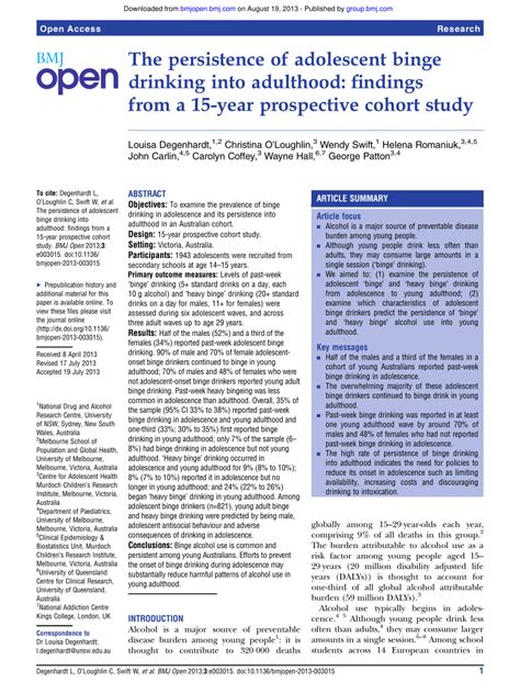 Pdf The Persistence Of Adolescent Binge Drinking Into Adulthood Findings From A 15 Year