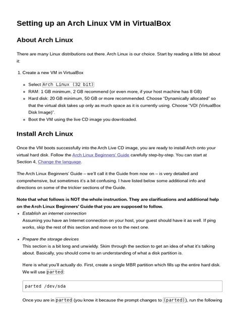 Arch Linux Vm In Virtualbox Pdf Desktop Environment Booting
