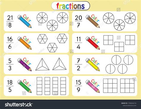 Mixed Number Improper Fractions Color Shape Stock Vector Royalty Free 1700026216