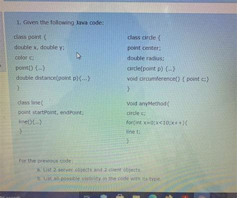 Solved 1 Given The Following Java Code Class Point