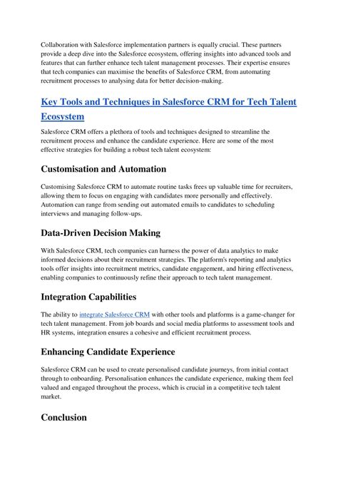 Ppt Building A Robust Tech Talent Ecosystem With Salesforce Crm Tools And Techniques