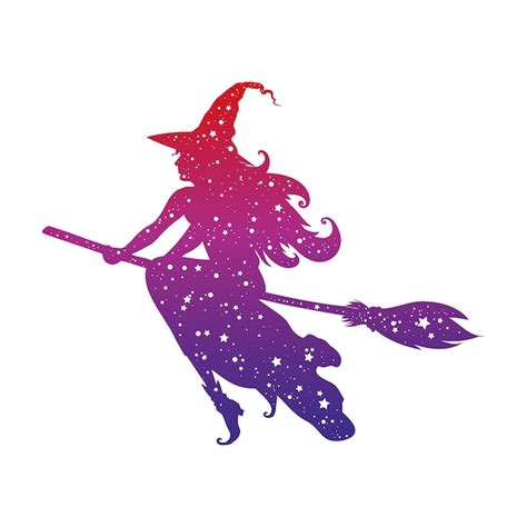 Premium Vector Wizard Young Beautiful Witch Flying On Magical
