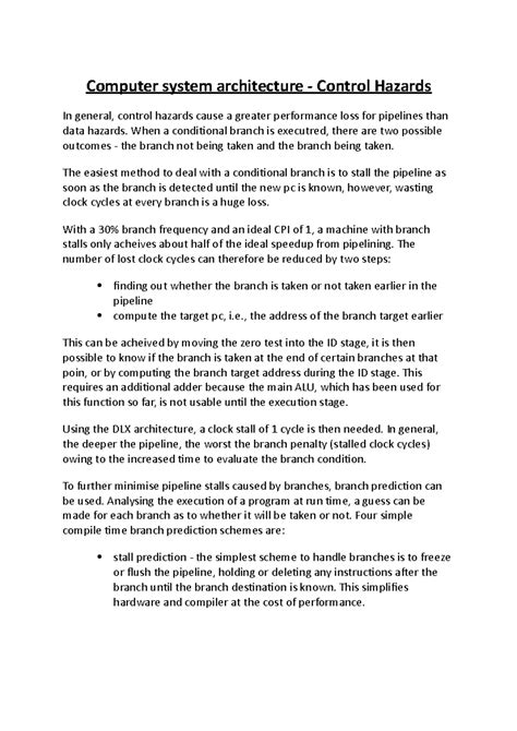 Computer System Architecture Control Hazards Studocu