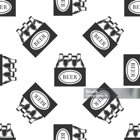 흰색 바탕에 맥주 병 아이콘 완벽 한 패턴의 팩 케이스 상자 맥주 상자 기호입니다 평면 디자인입니다 벡터 일러스트 레이 션 0명에 대한 스톡 벡터 아트 및 기타 이미지