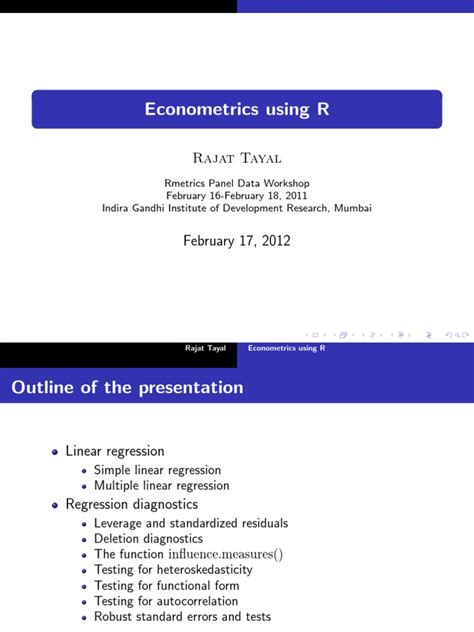 Econometrics With R Pdf Errors And Residuals Coefficient Of