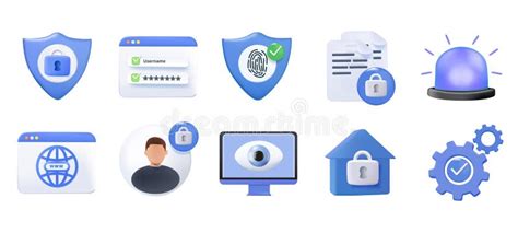 Set Of Security Web Icons In 3d Style Guard Cyber Security Password