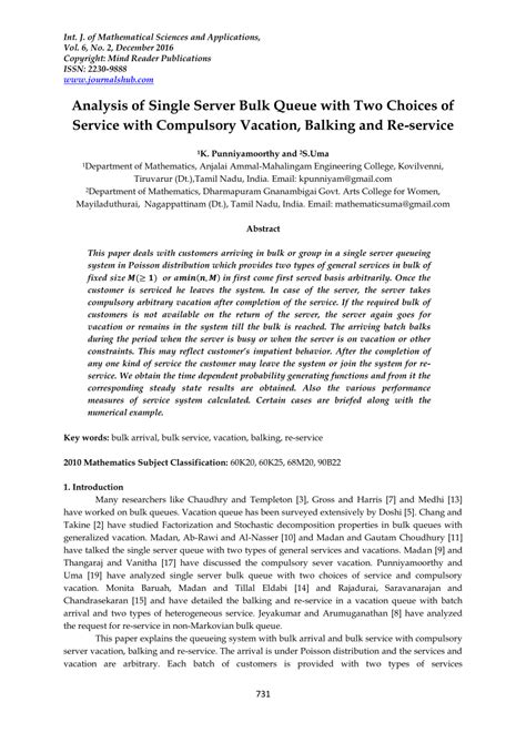 Pdf Analysis Of Single Server Bulk Queue With Two Choices Of Service With Compulsory Vacation