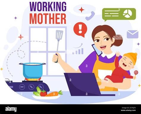 Working Mother Vector Illustration With Mothers Who Does Work And Takes