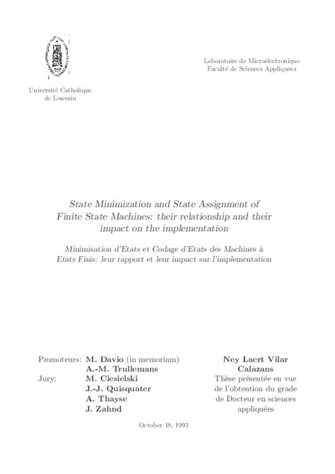 Pdf State Minimization And State Assignment Of Finite State Machines