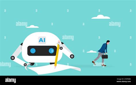 Ai Robot And Businessman Illustration With The Concept Of A Human Being Who Loses His Job