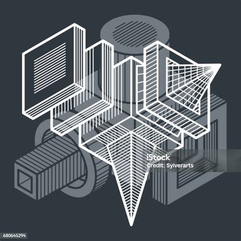 추상적인 벡터 아이소메트릭 차원 모양 기하학적 수치를 사용 하 여 만든 0명에 대한 스톡 벡터 아트 및 기타 이미지 0명 3차원 형태 건설 산업 Istock