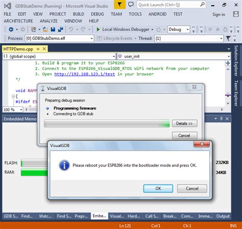 Debugging Esp8266 Firmware With The Uart Gdb Stub Visualgdb Tutorials