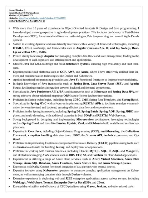 Bhaskar Java Resume Pdf Spring Framework Databases