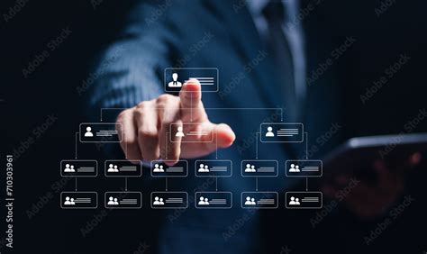 Businessman Touch Workflow Automation System With Data Diagram Of