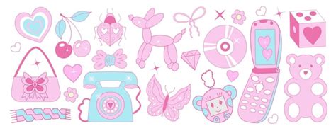 Premium Vector Pink Girly Retro Coquette Yk Aesthetic Set Elegant Vintage Accessory Lovely