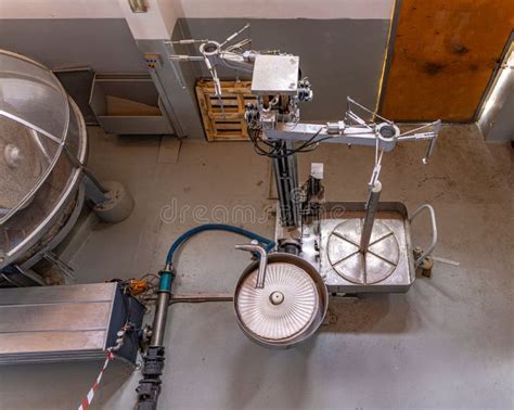 High Angle Shot Of An Olive Oil Factory Paste Filtering Machine Stock