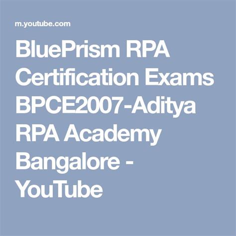 Blueprism Rpa Certification Exams Bpce2007 Aditya Rpa Academy Bangalore Youtube Mobile