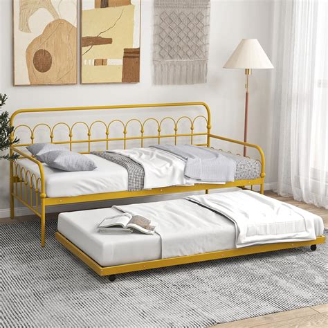 Giantex Versatile Twin Daybed With Trundle Sleek Metal Design
