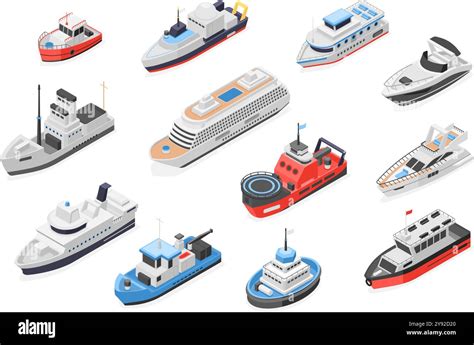 Isometric Sea Ships Passengers Cargo Military 3d Vessels Sea Logistic
