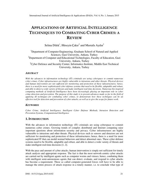 Pdf Applications Of Artificial Intelligence Techniques To Combating Cyber Crimes A Review