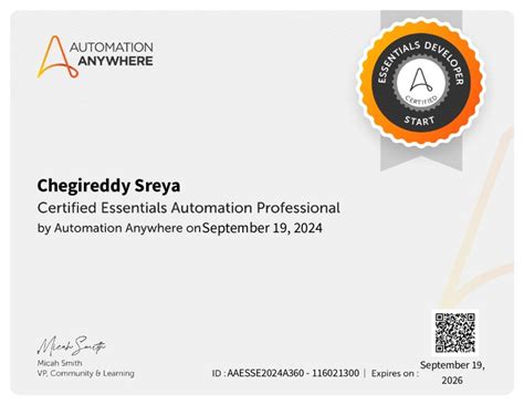 automationanywhere automation certification continuouslearning chegireddy sreya