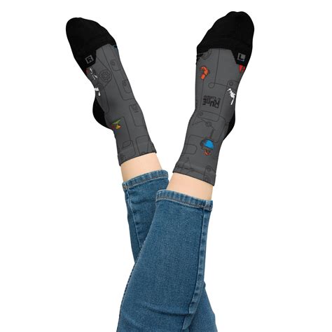 Rube Machines Pattern Charcoal Crew Socks The Rube Goldberg Shop