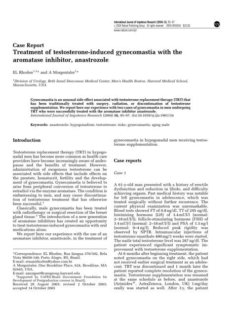 Pdf Treatment Of Testosterone Induced Gynecomastia With The Aromatase