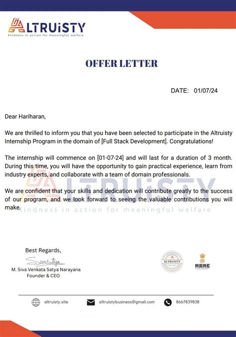 Internship Fullstackdevelopment Altruisty Hari Haran