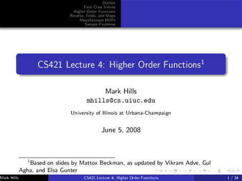 Higher Order Functions In Programming Language Outline Cs 421 Docsity