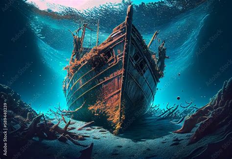 Sunken Shipwreck At The Bottom Of The Mediterranean Sea Neural Network Ai Generated Art