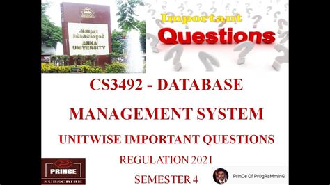Cs3492 Database Management Systems Important Questions Easy Pass Youtube