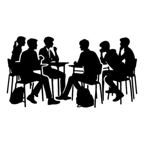 Classroom Discussion Students Engaged In Group Talk Silhouette Black