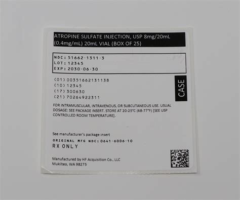 Atropine Sulfate Injection Usp 8mg 20ml 0 4mg Ml 20ml Vial