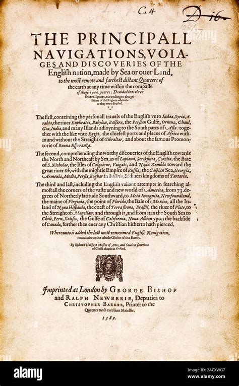 Hakluyts Principal Navigations Title Page Of The Principal