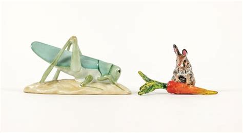 Herend Handpainted Grasshopper Figurine And Rabbit Sold At Auction On