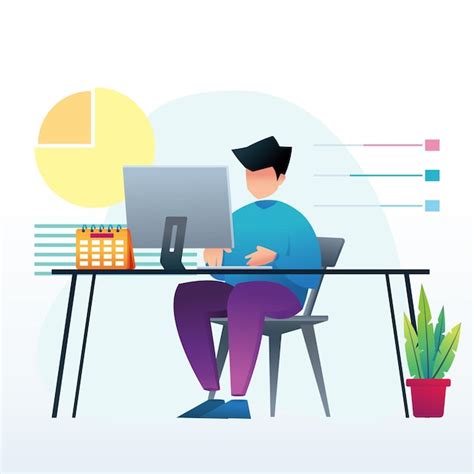 Premium Vector Man Working On Computer Concept Illustration