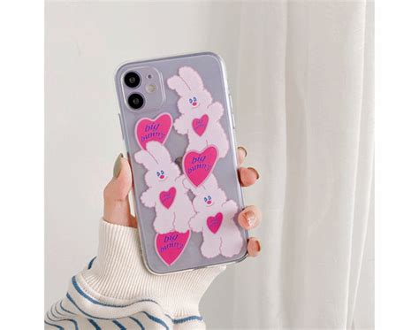 핑크래빗🎀 분홍하트토끼케이스 Tpu젤리케이스 아이폰7 8 11 12 13 14 15 프로 프로맥스 플러스 미니 에이블리