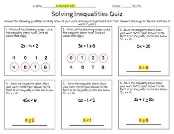 Solving Inequalities Quiz By The Sixth Sense TPT