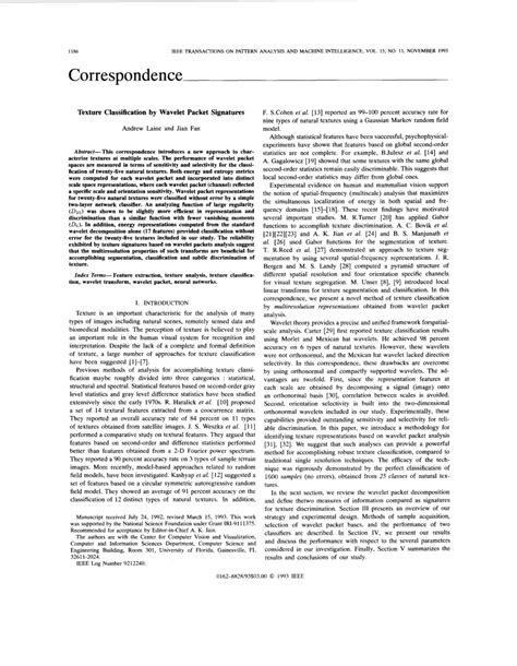 Pdf Texture Classification By Wavelet Packet Signatures