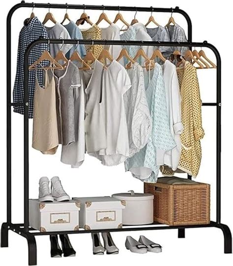 Support Suspendu Robuste À Double Tringle À Vêtements Présentoir À Vêtements Étagère De