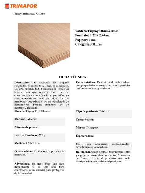 Ficha Tecnica Triplay 4 Mm Pdf