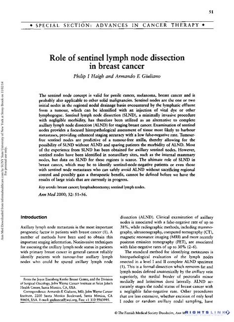 Pdf Role Of Sentinel Lymph Node Dissection In Breast Cancer Dokumen Tips