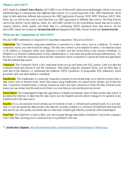 Ado Net Notes About Aspnet Framework What Is Ado Ado Stands For