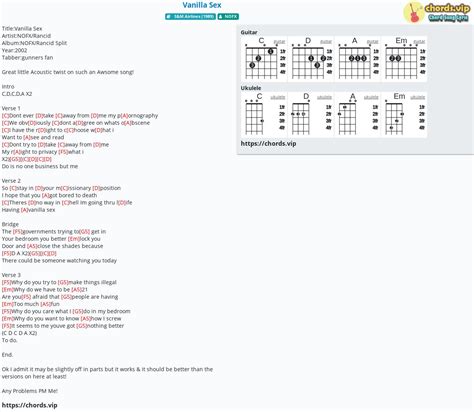 Chord Vanilla Sex Nofx Tab Song Lyric Sheet Guitar Ukulele Chords Vip
