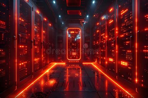 High Tech Data Center With Glowing Servers Futuristic Technology Cybersecurity Concept