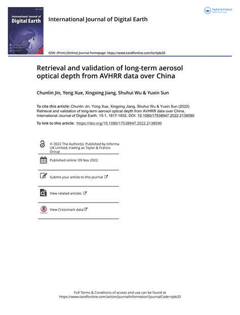 Pdf Retrieval And Validation Of Long Term Aerosol Optical Depth From Avhrr Data Over China