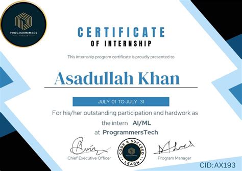 Asadullah Khan On Linkedin Ai Ml Internship Programmerstech