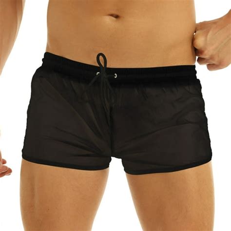Fldy Mens Mesh Sheer See Through Boxers Shorts Drawstring Breathable