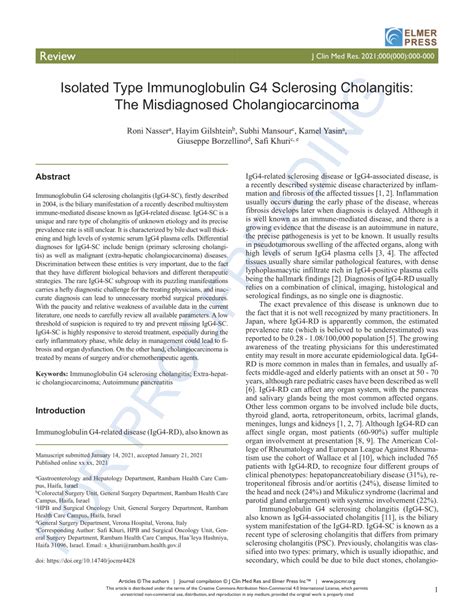 Pdf Isolated Type Immunoglobulin G4 Sclerosing Cholangitis The Misdiagnosed Cholangiocarcinoma