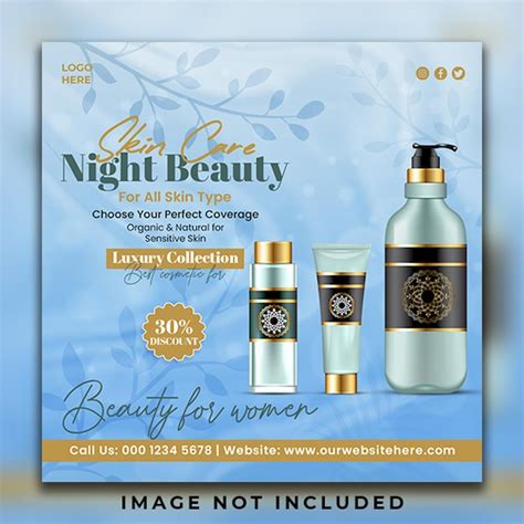 화장품 미용 제품 및 메이크업 소셜 미디어 게시물 배너 디자인 템플릿 프리미엄 Psd 파일